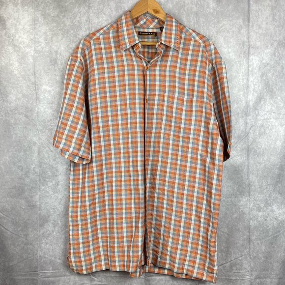 Cubavera | Shirts | Cubavera Mens Orange Blue White Stripe Cuban ...